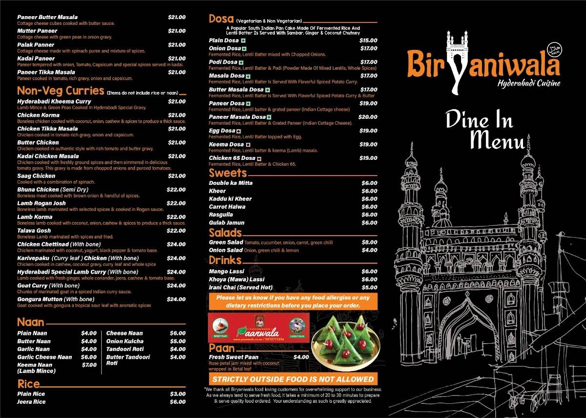 Menu at Biryaniwala - Papatoetoe restaurant, Auckland