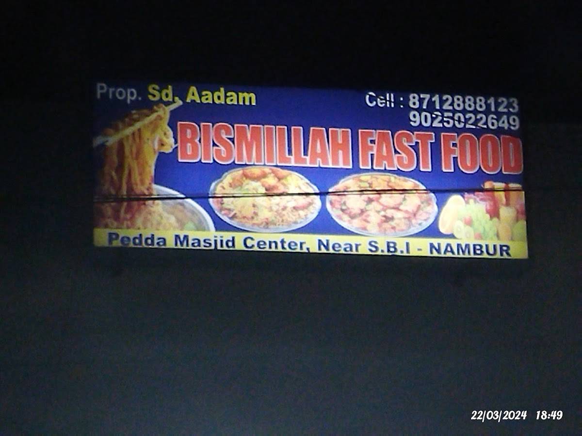 Menu at Bismillah fast food center, Namburu