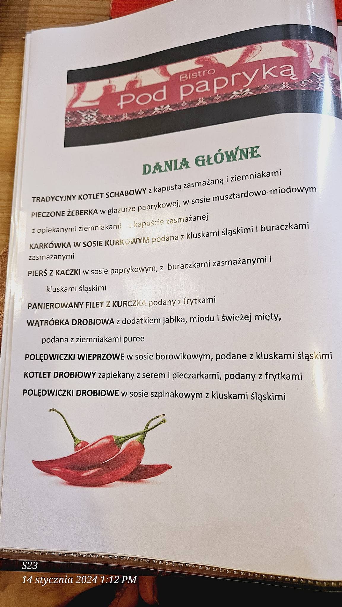 Menu at Bistro "Pod Papryką" restaurant, Karpacz