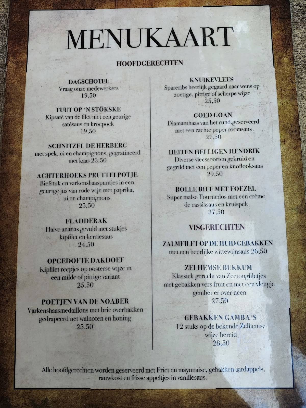 Speisekarte von Bistro de Herberg van Zelhem, Zelhem