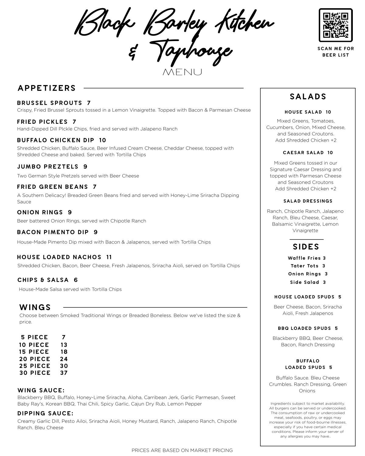 Menu at Black Barley Kitchen & Taphouse, Warner Robins