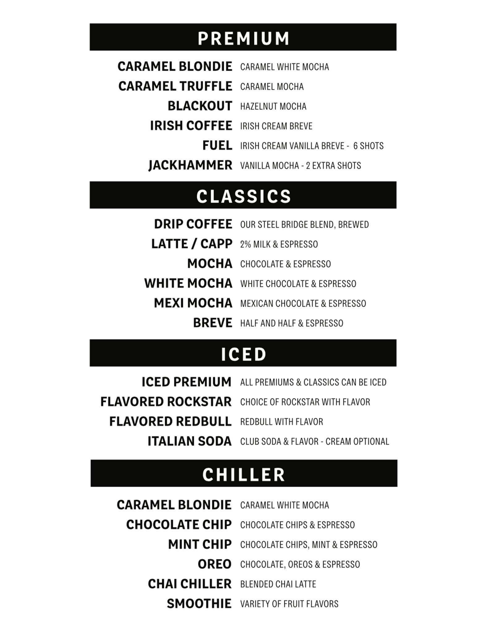 Menu at Black Rock Coffee Bar, Gresham, NE Burnside Rd
