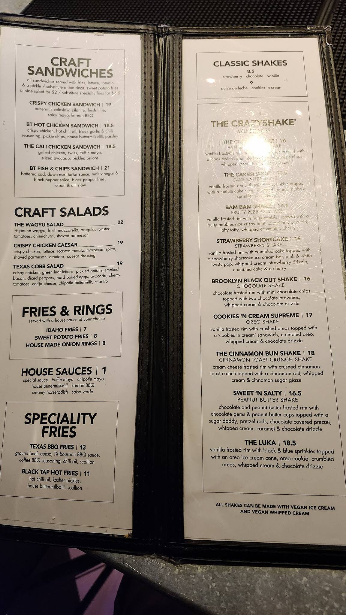 Menu at Black Tap Craft Burgers & Beer - Dallas restaurant, Dallas
