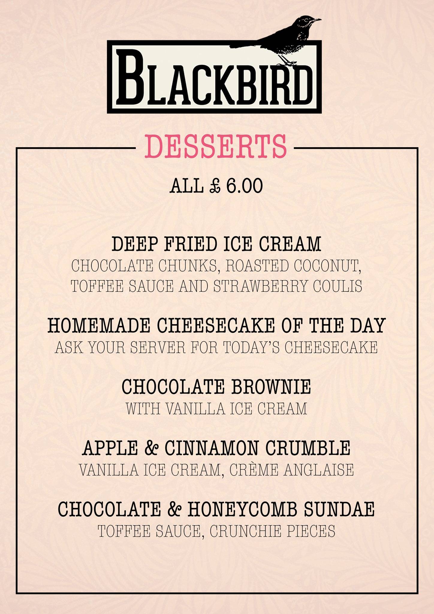 Menu at Blackbird pub & bar, Londonderry