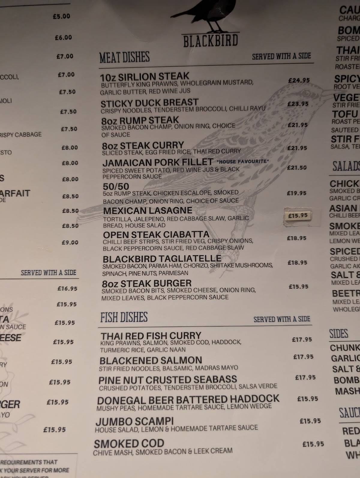 Menu at Blackbird pub & bar, Londonderry