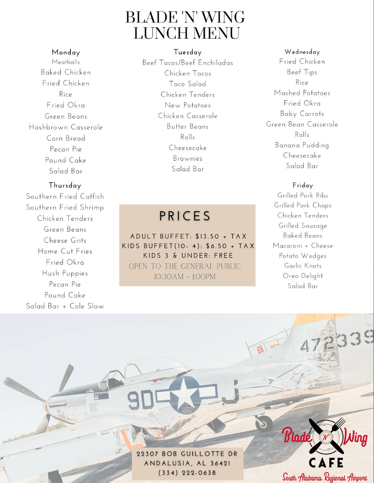 Menu at Blade “N” Wing Cafe, Andalusia