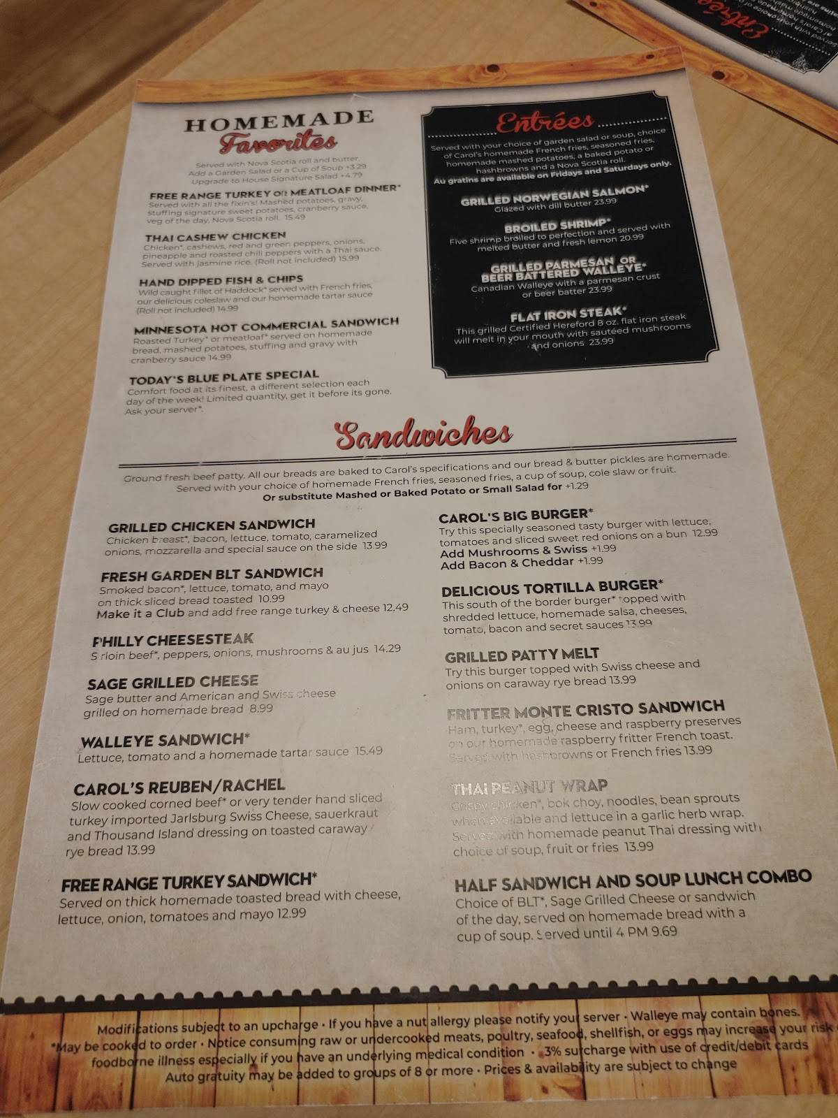 Menu at Carol's restaurant, Blaine, Aberdeen St NE