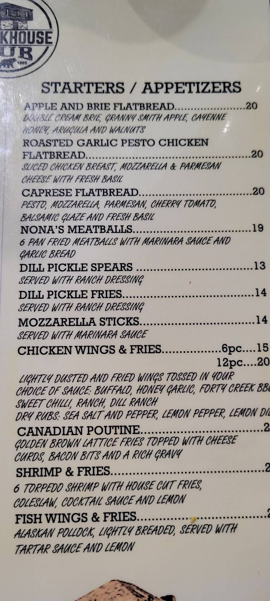 Menu at Blockhouse Pub, Sault Ste. Marie, 87 Huron St