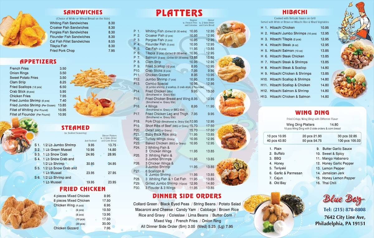 Menu at Blue Bay restaurant, Philadelphia, 7642 City Line Avenue