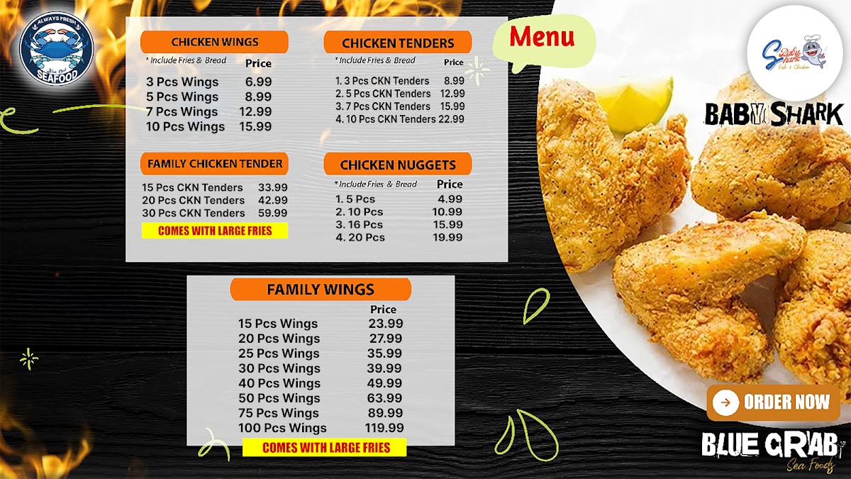 Carta del restaurante Blue Crab Seafood & Baby shark Fish & Chicken ...