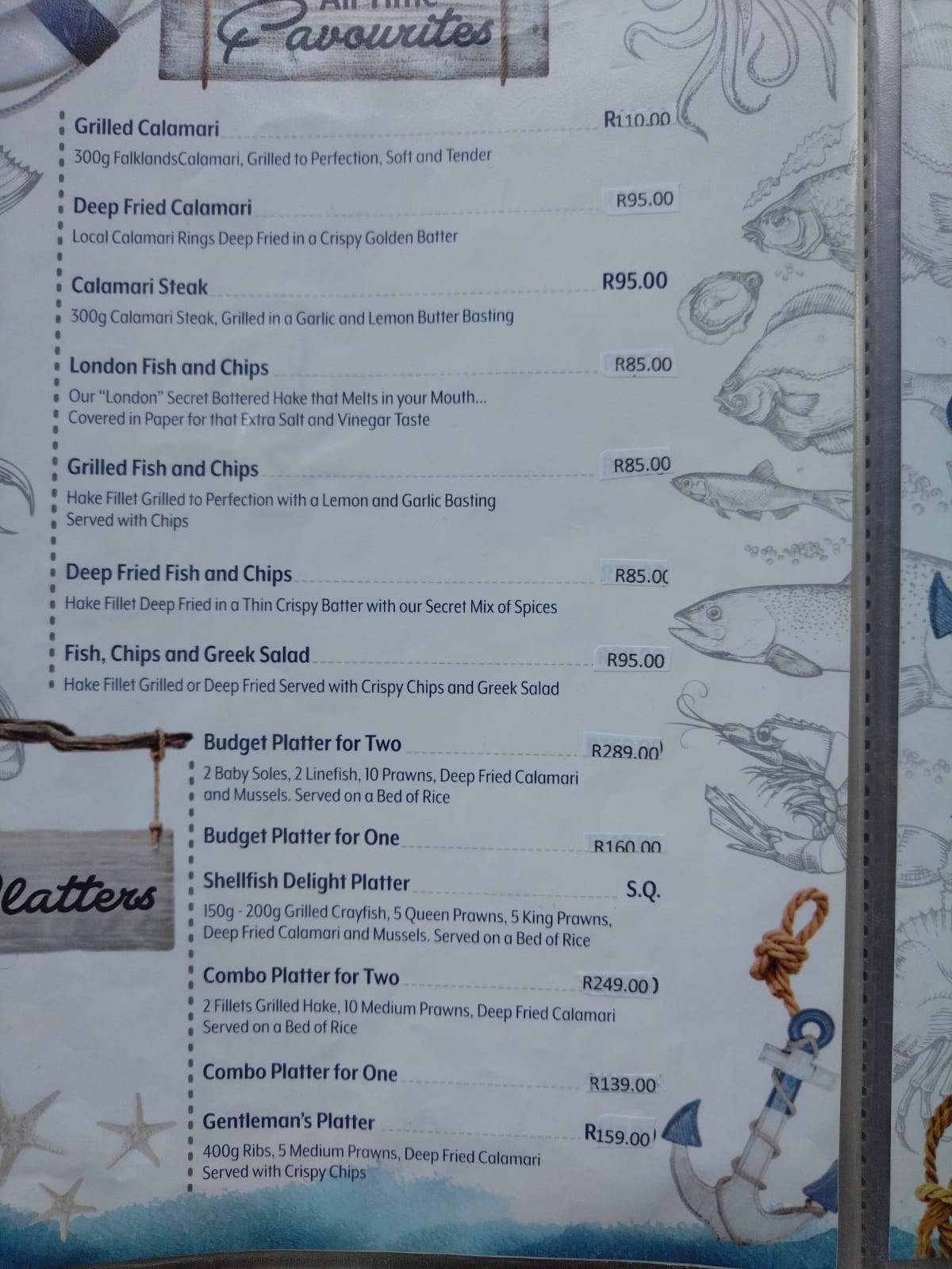 Menu at Blue Marlin Seafood Restaurant, Boksburg, 74 Middle Rd