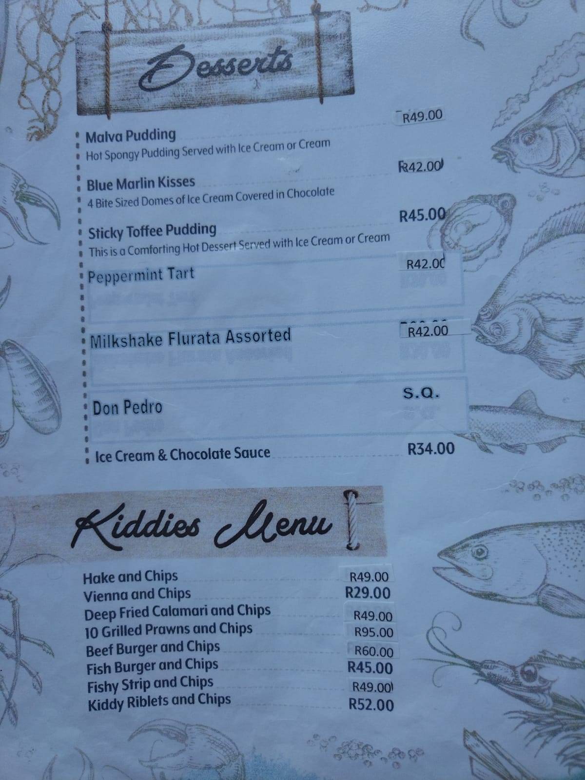 Menu at Blue Marlin Seafood Restaurant, Boksburg, 74 Middle Rd