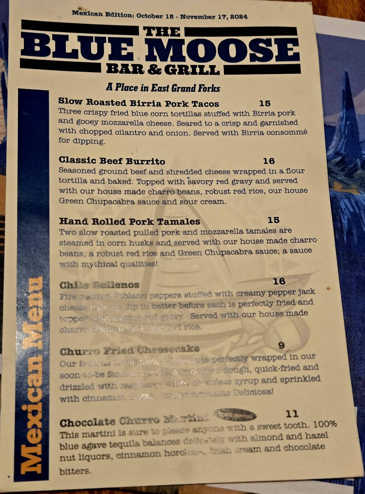 Menu at Blue Moose Bar & Grill, East Grand Forks, 507 2nd St NW