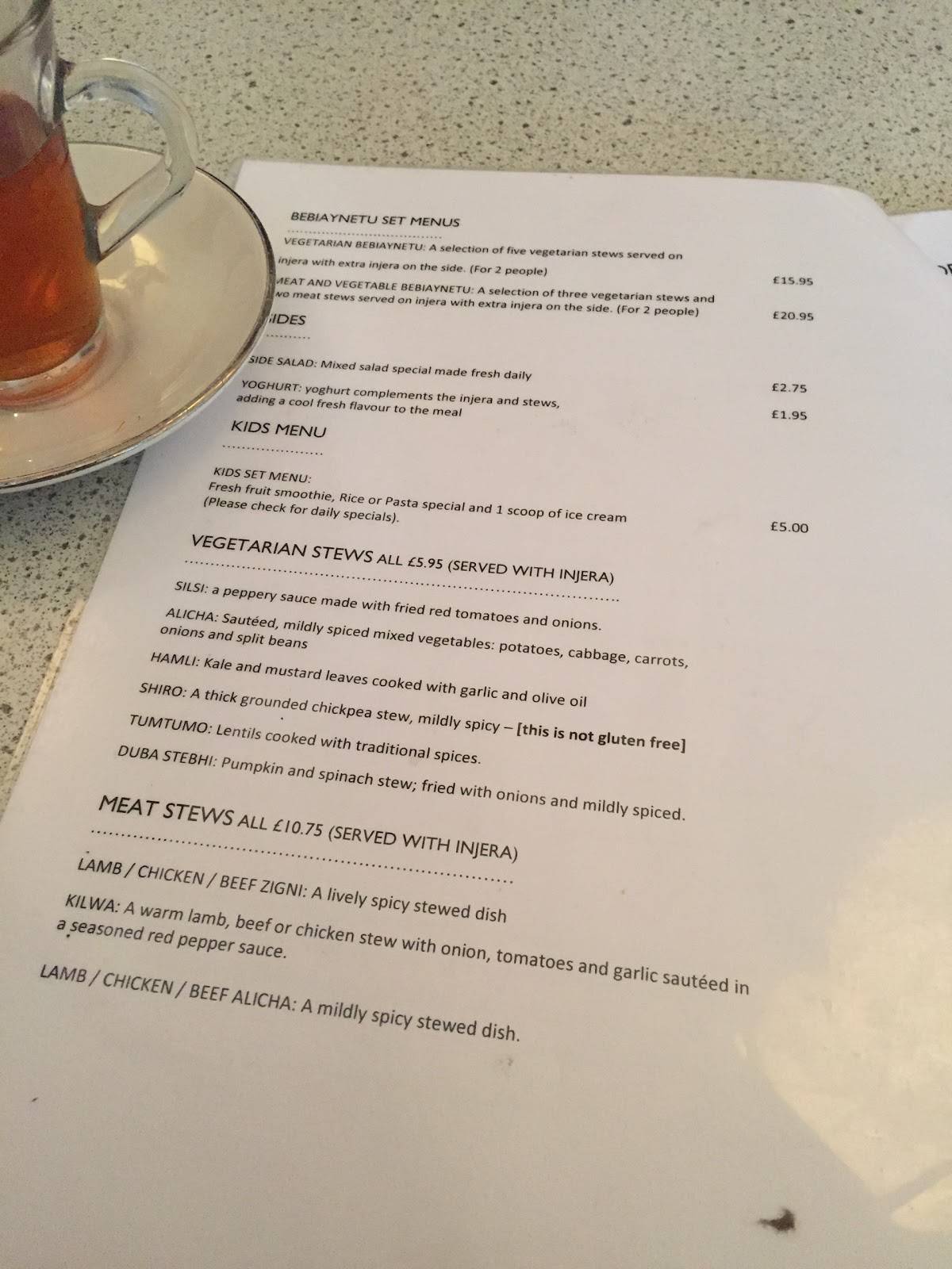 Menu at Blue Nile restaurant, London, 73 Woolwich New Rd