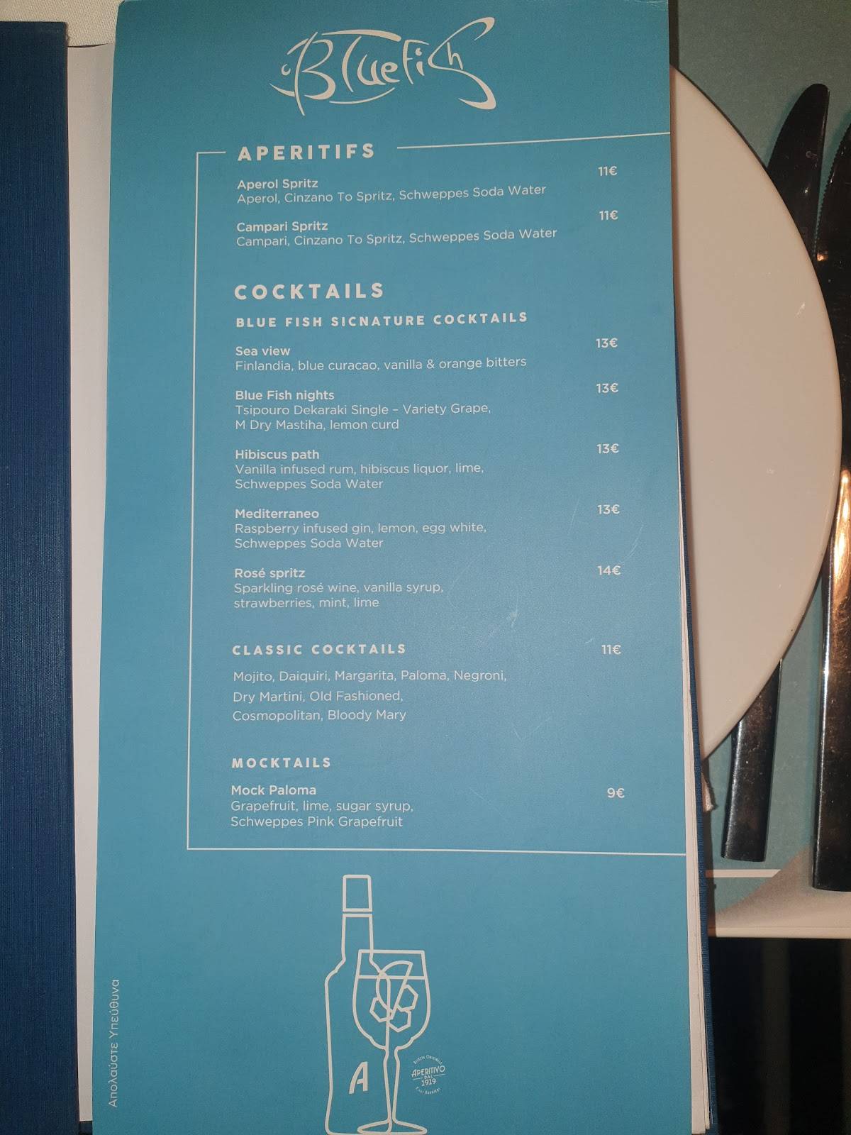 Menu at BlueFish Vouliagmeni, Vouliagmeni