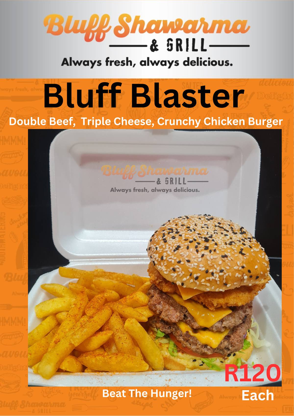 Menu at Bluff Shawarma restaurant, Durban