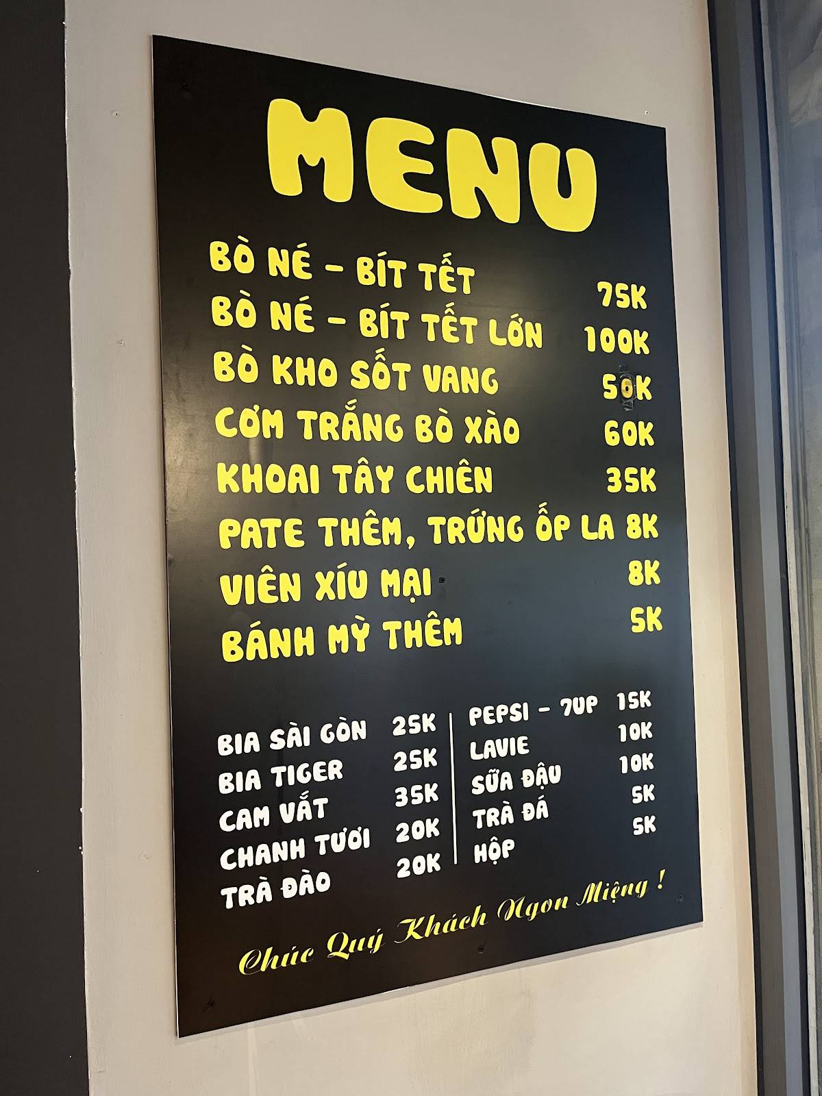 Menu at Bò Né(Beef Steak) BoBo steakhouse, Hanoi
