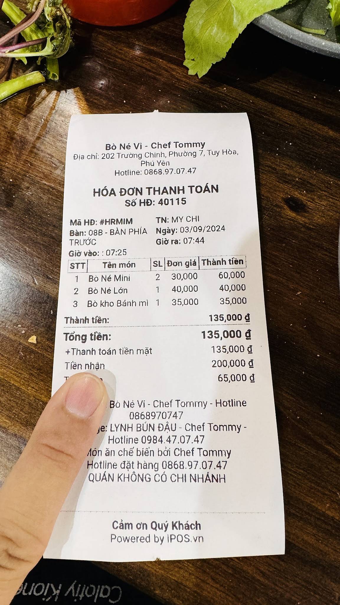 Menu at Bò né Vi restaurant, Tuy Hoa