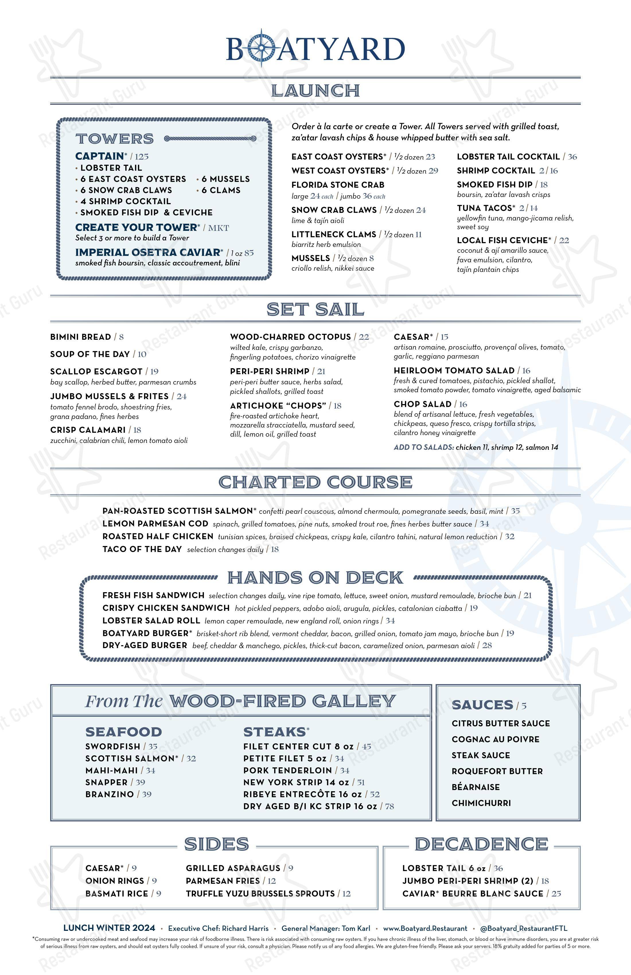 Menu at Boatyard pub & bar, Fort Lauderdale, SE 17th St