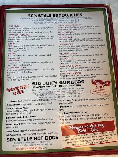 Menu at Bobby Sox 50's Diner restaurant, Maple Ridge