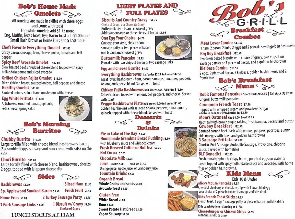 Menu at Bob's Grill & Cafeteria, Conway