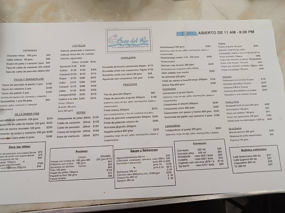 Carta del restaurante Boca del Rio, Ciudad López Mateos, Av. Ribera del ...