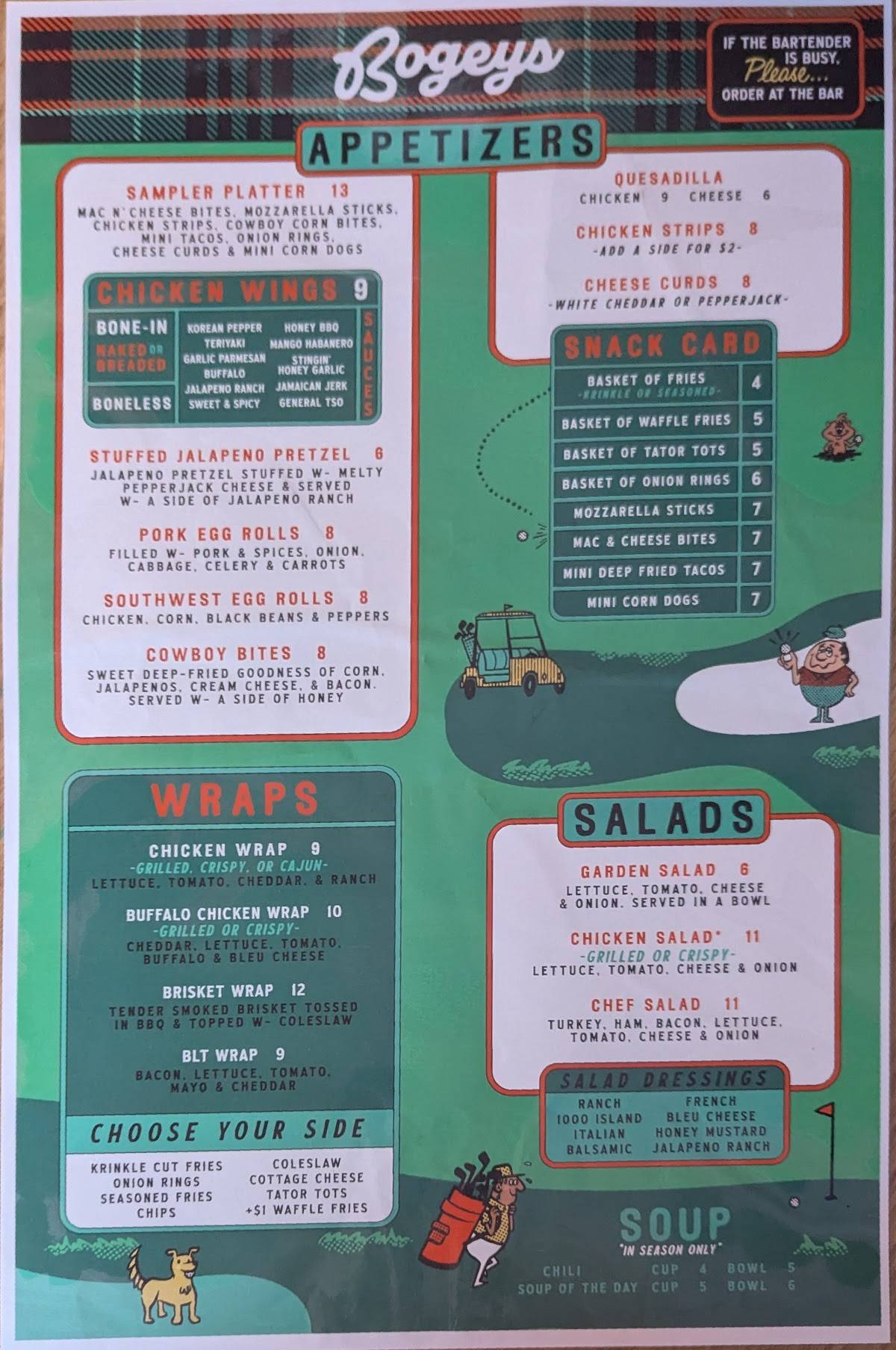 Menu at Bogeys Burgers and Beer pub & bar, Janesville