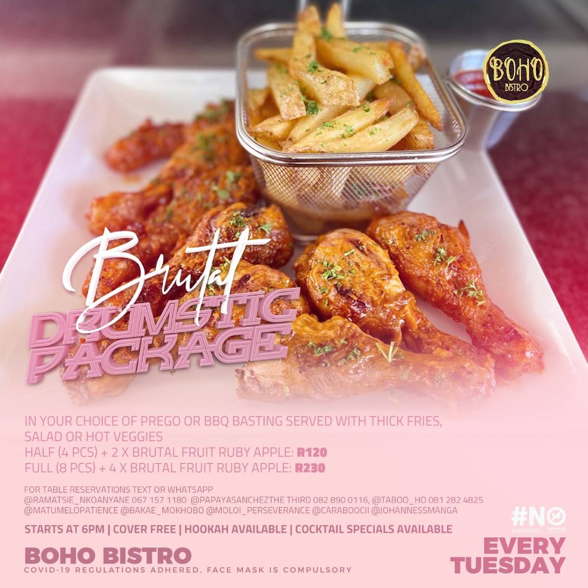 Menu at Boho Bistro restaurant, Bloemfontein