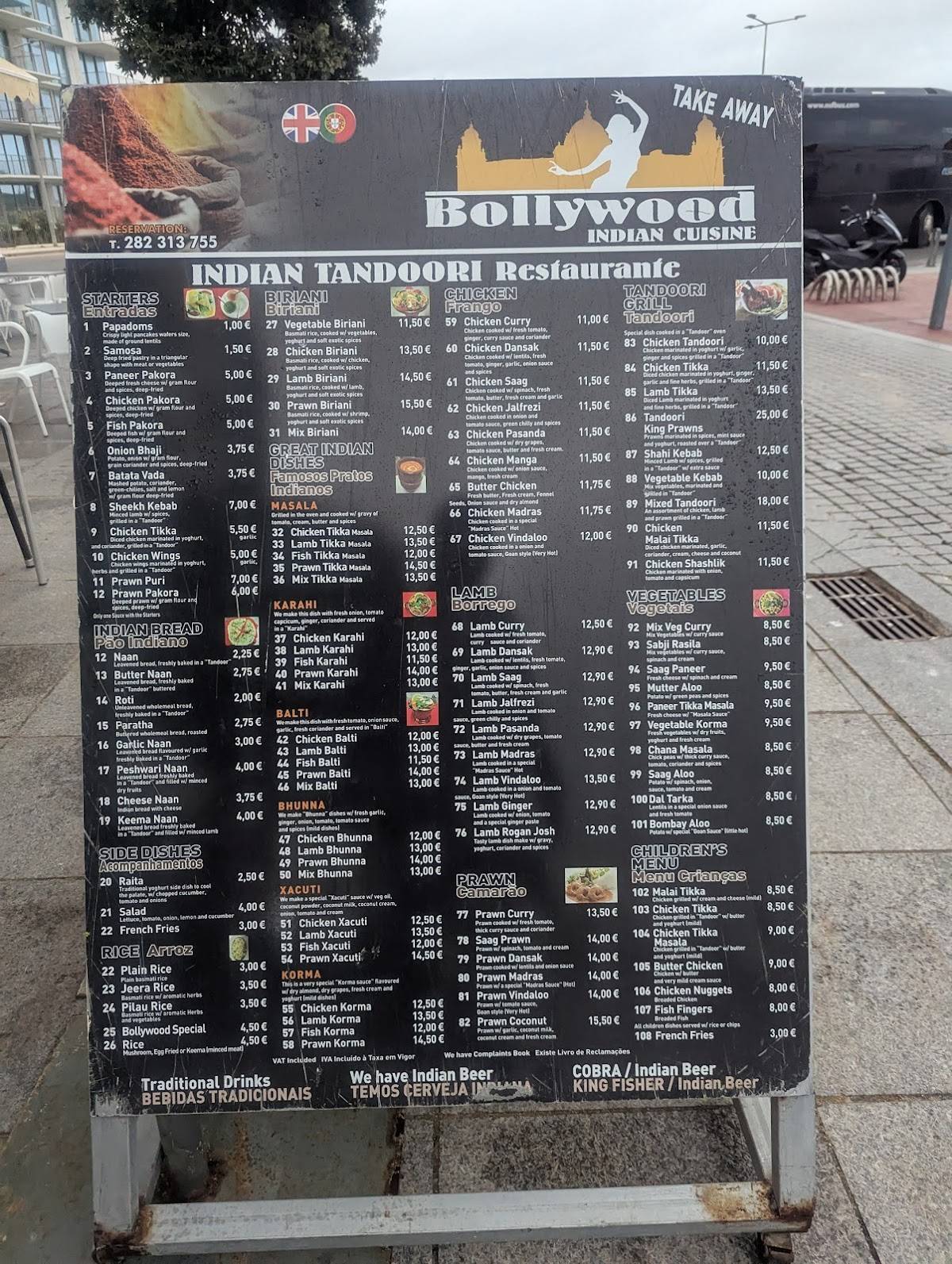 Menu em Bollywood Indian Restaurant, Armação de Pêra
