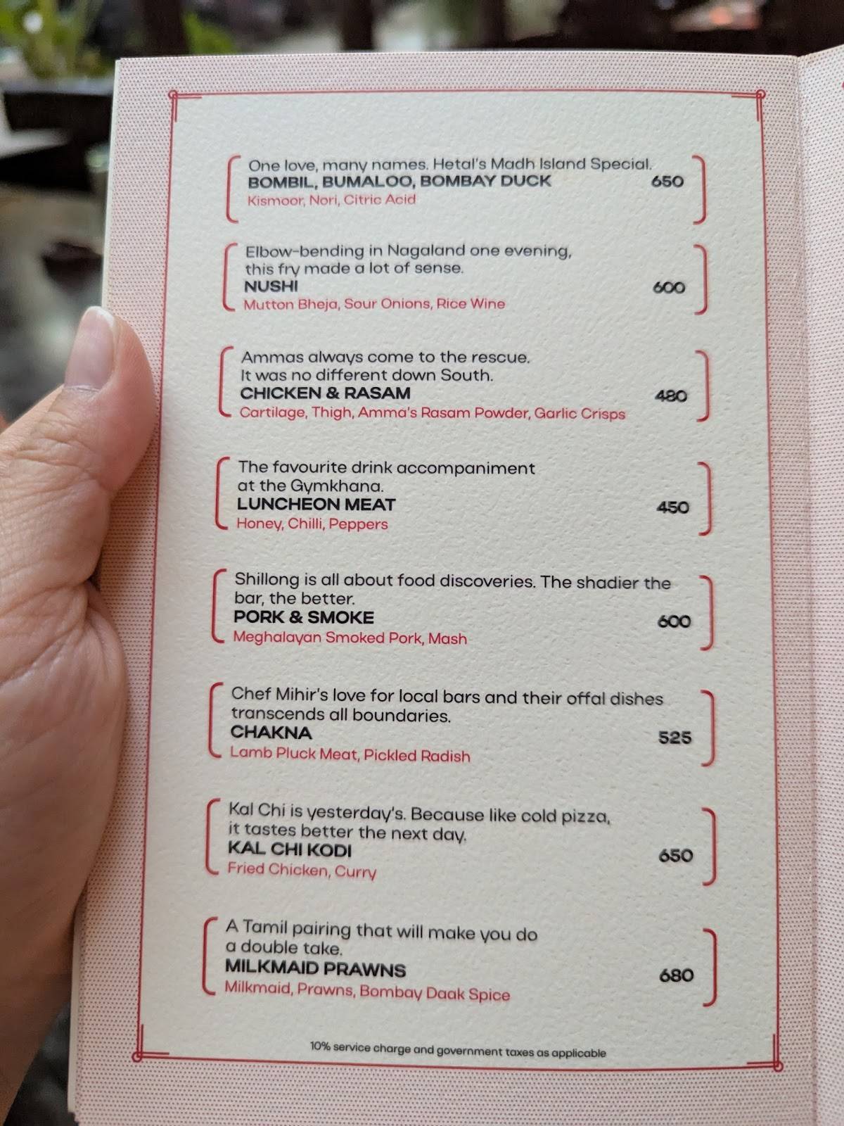 Menu at Bombay Daak, Mumbai