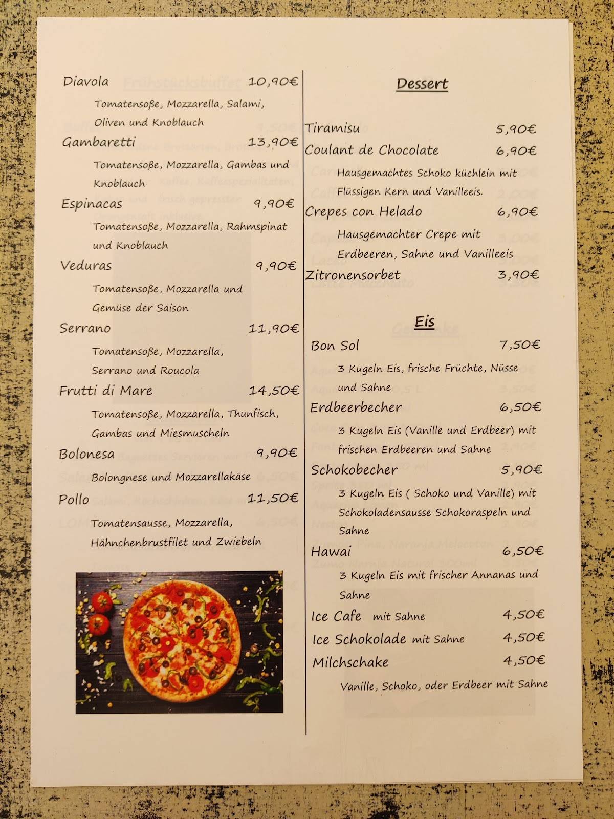 Menu at Bon Sol restaurant, Cala Ratjada, Avinguda Cala Agulla