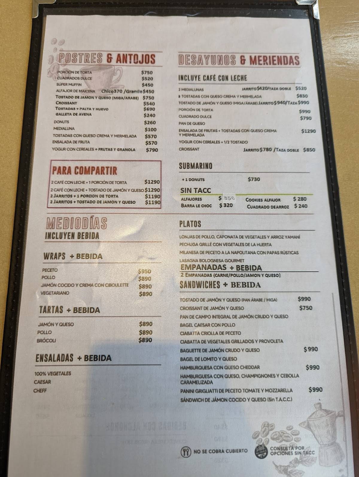 Menu at Bonafide cafe, Munro