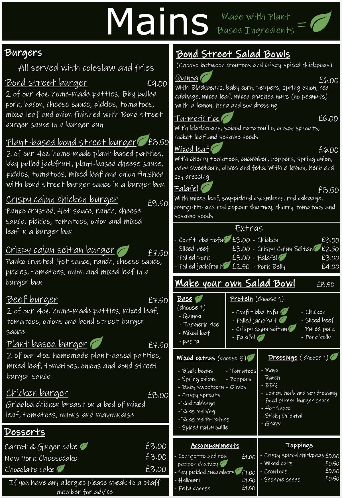Menu at Bond Street Restaurant & Bar, Hull