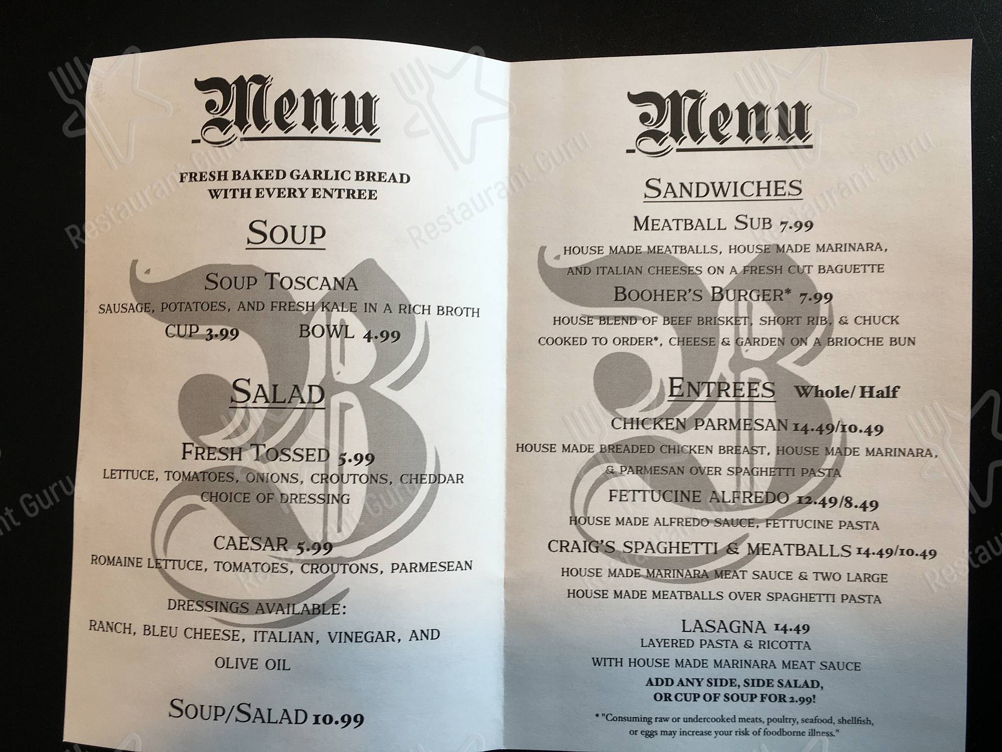 Menu at Booher’s Fresh Market & Diner restaurant, Jackson