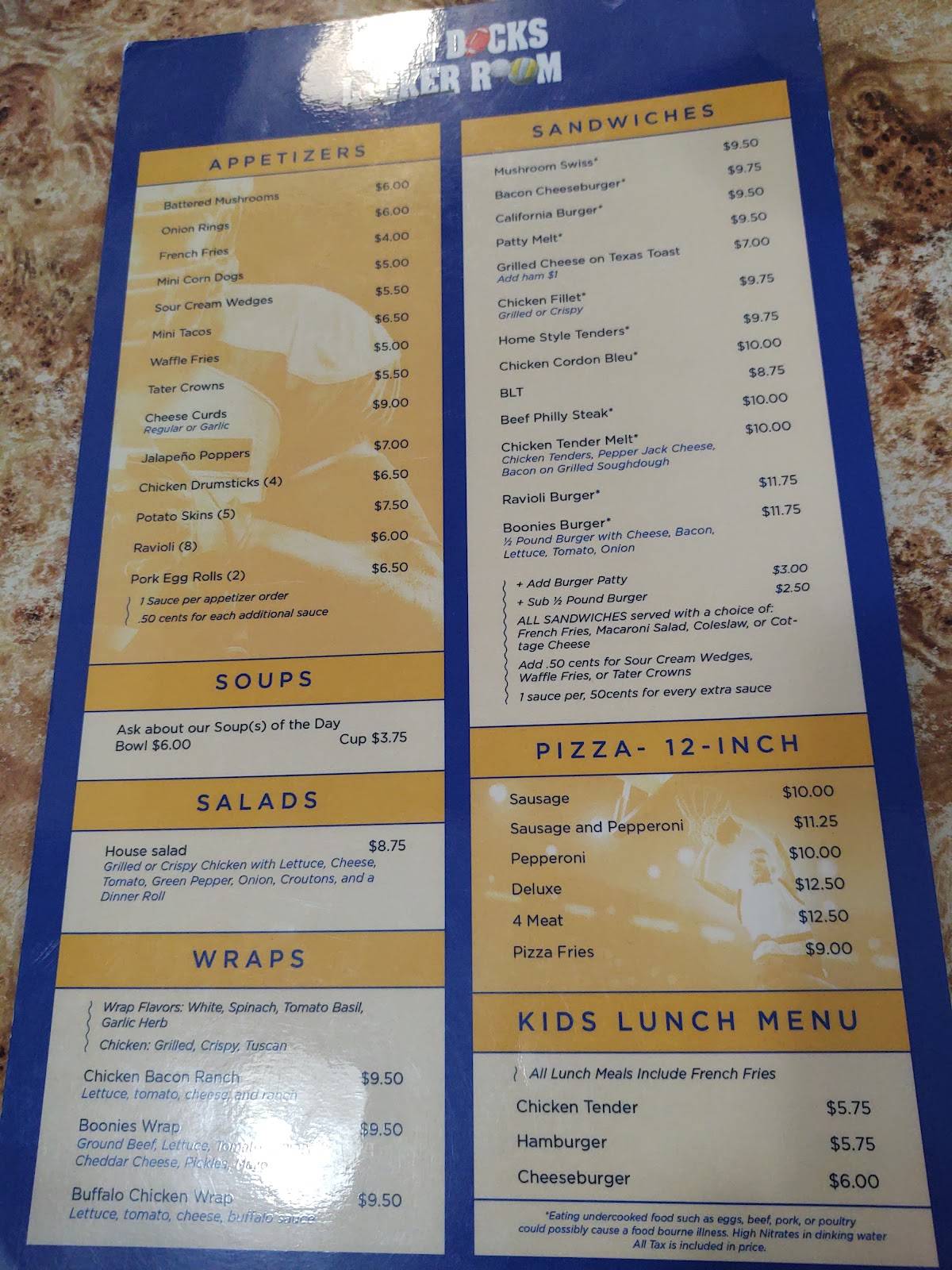 Menu at Boondocks Locker Room pub & bar, Galesville, N14433 Co Rd M