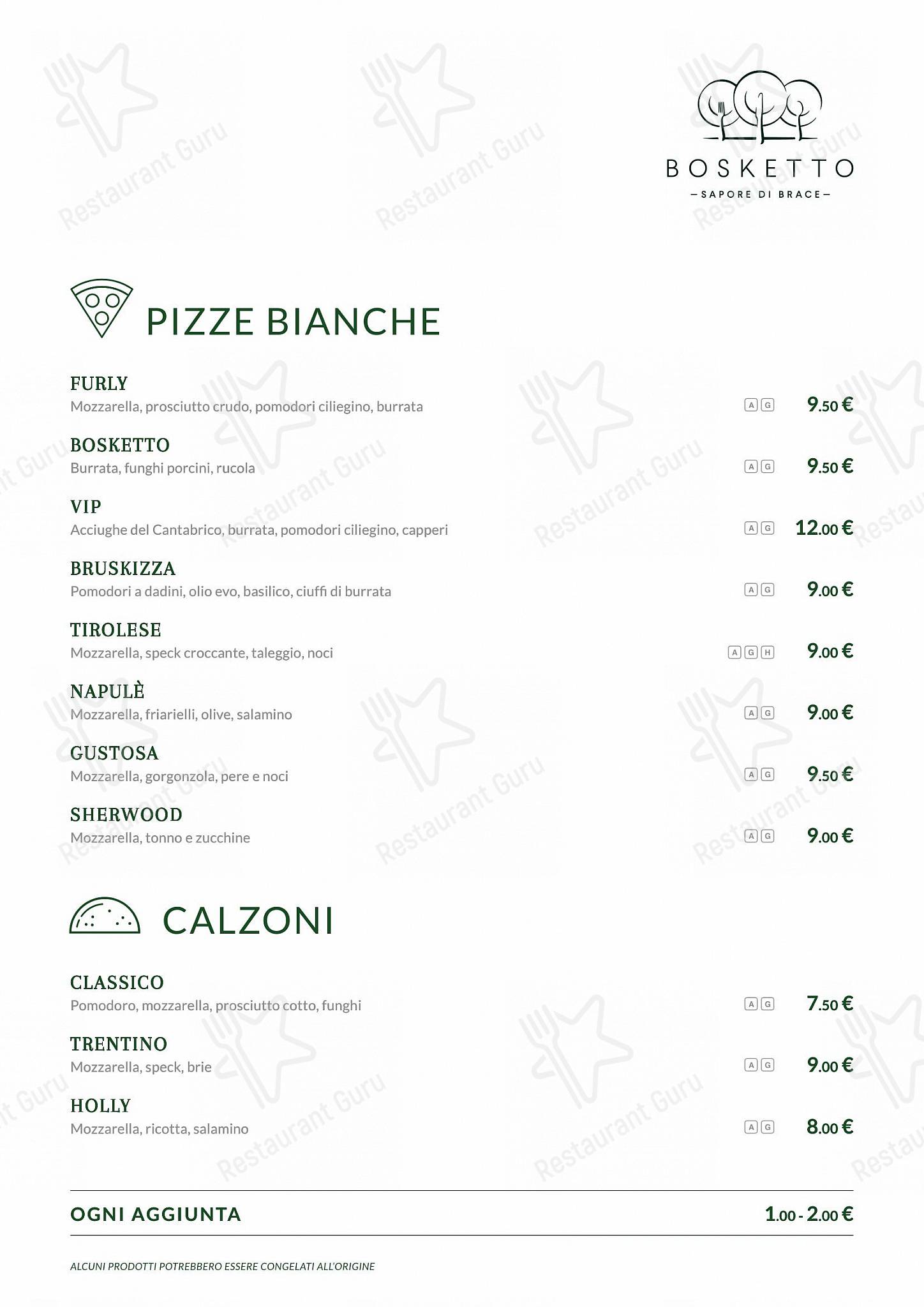 Menu da Ristorante Bosketto, Treviso