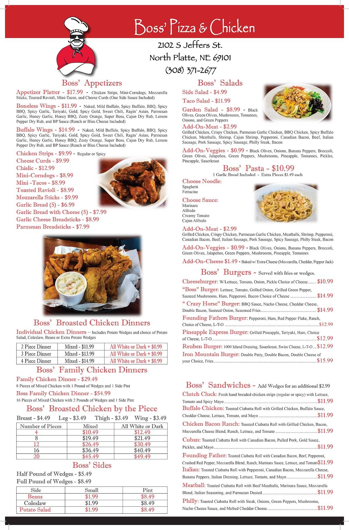 Menu at Boss' Pizzeria and Sports Bar Okoboji, USA
