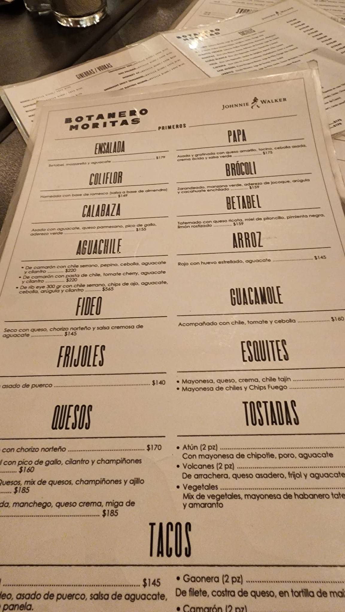 Carta del pub y bar Botanero Moritas Garza Sada, Monterrey, Av. Eugenio ...