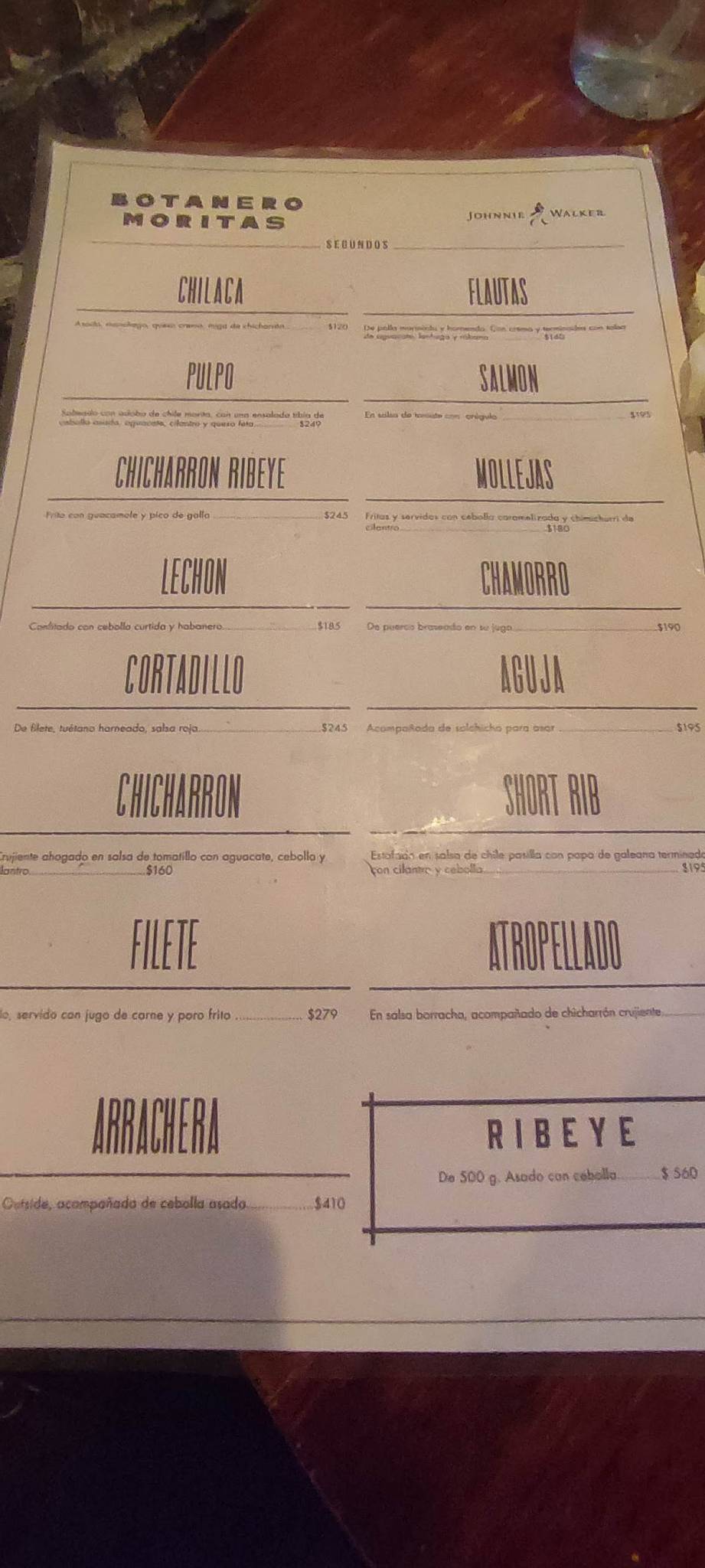 Carta del pub y bar Botanero Moritas San Pedro, San Pedro Garza García ...