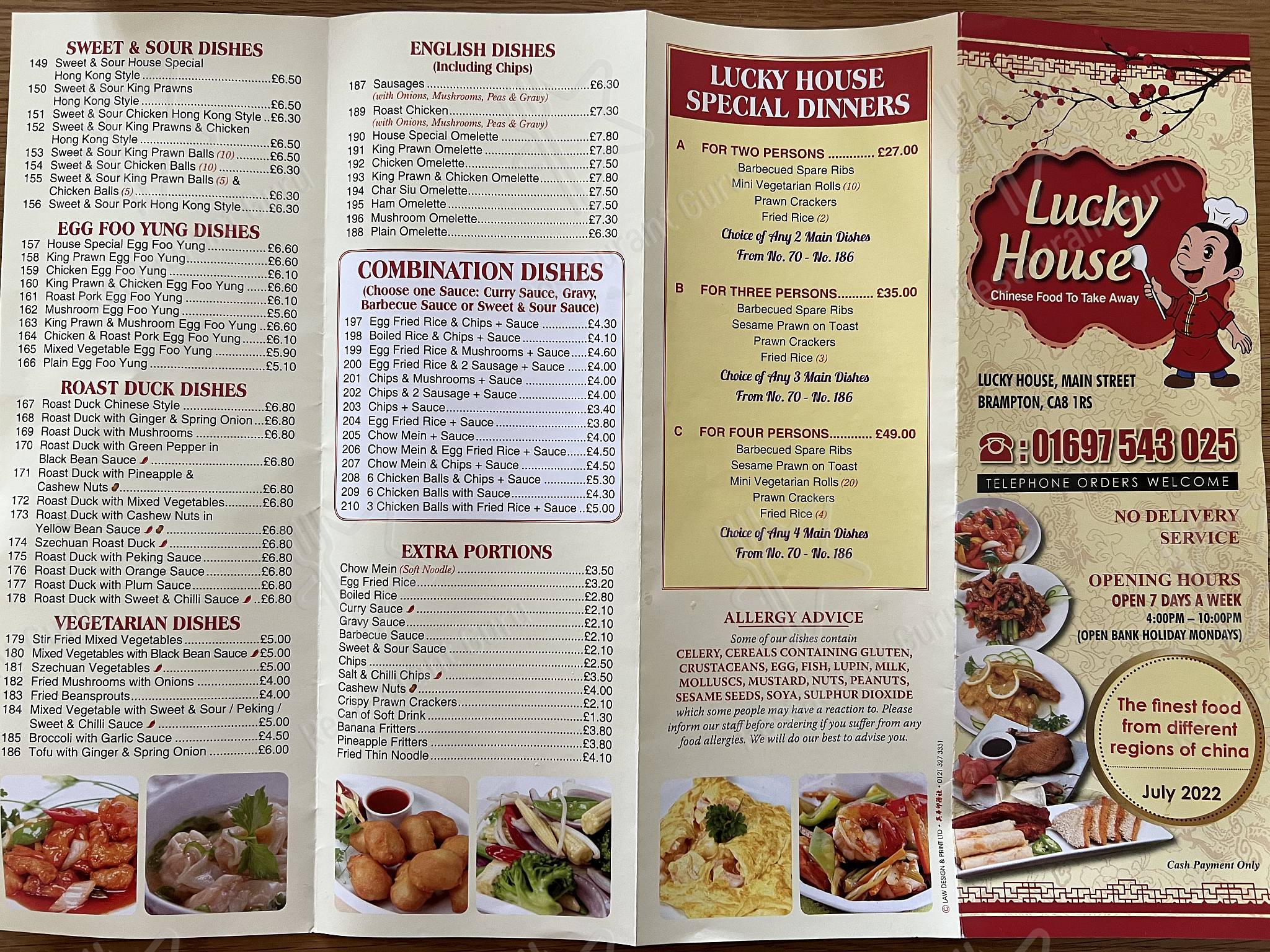 Menu at Lucky House restaurant, Brampton