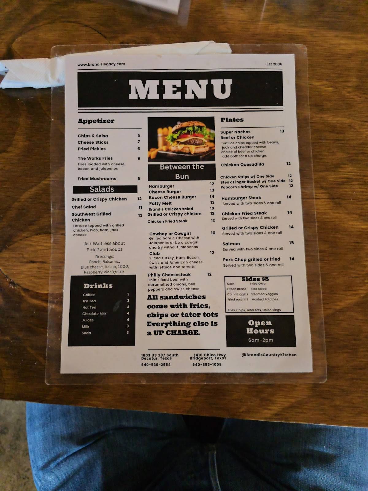 Menu at Brandi's Country Kitchen restaurant, Decatur, U. S. 81