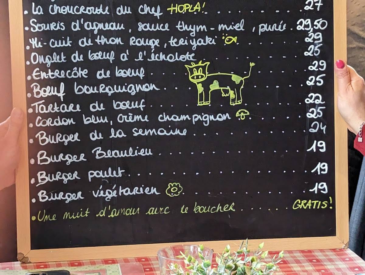 Menu at Brasserie Beaulieu restaurant, Luxembourg City