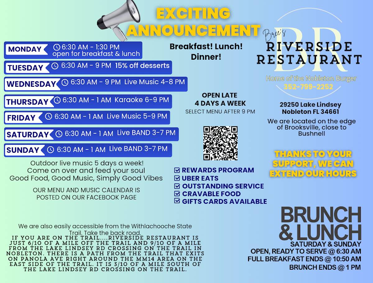 Menu at Bree’s Riverside Restaurant, Nobleton