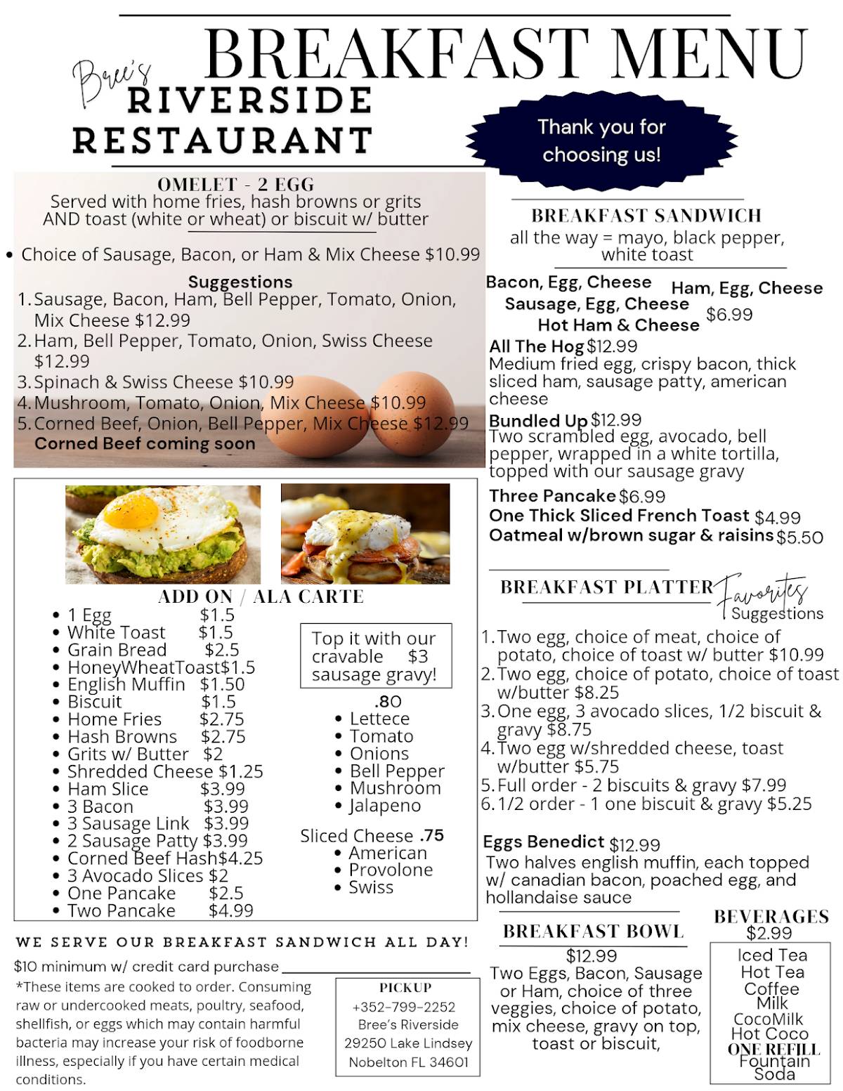 Menu at Bree’s Riverside Restaurant, Nobleton