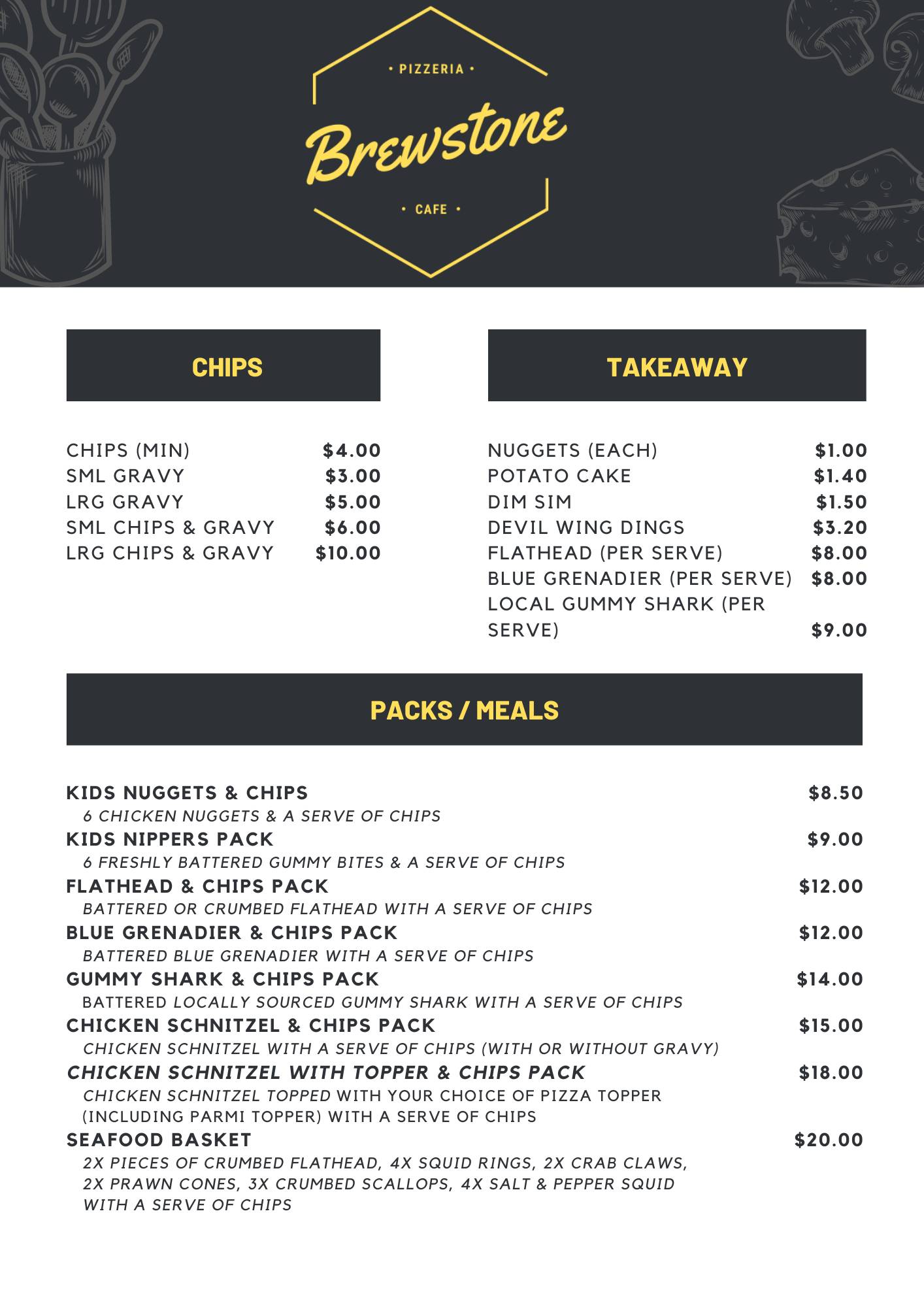 Menu at Brewstone Pizzeria & Cafe, Port Sorell, 44 Meredith St