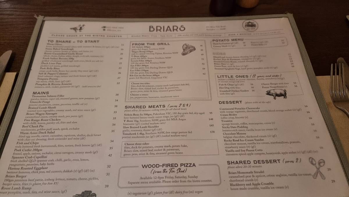 Menu at Briars Inn pub & bar, Burradoo, BRIARS INN
