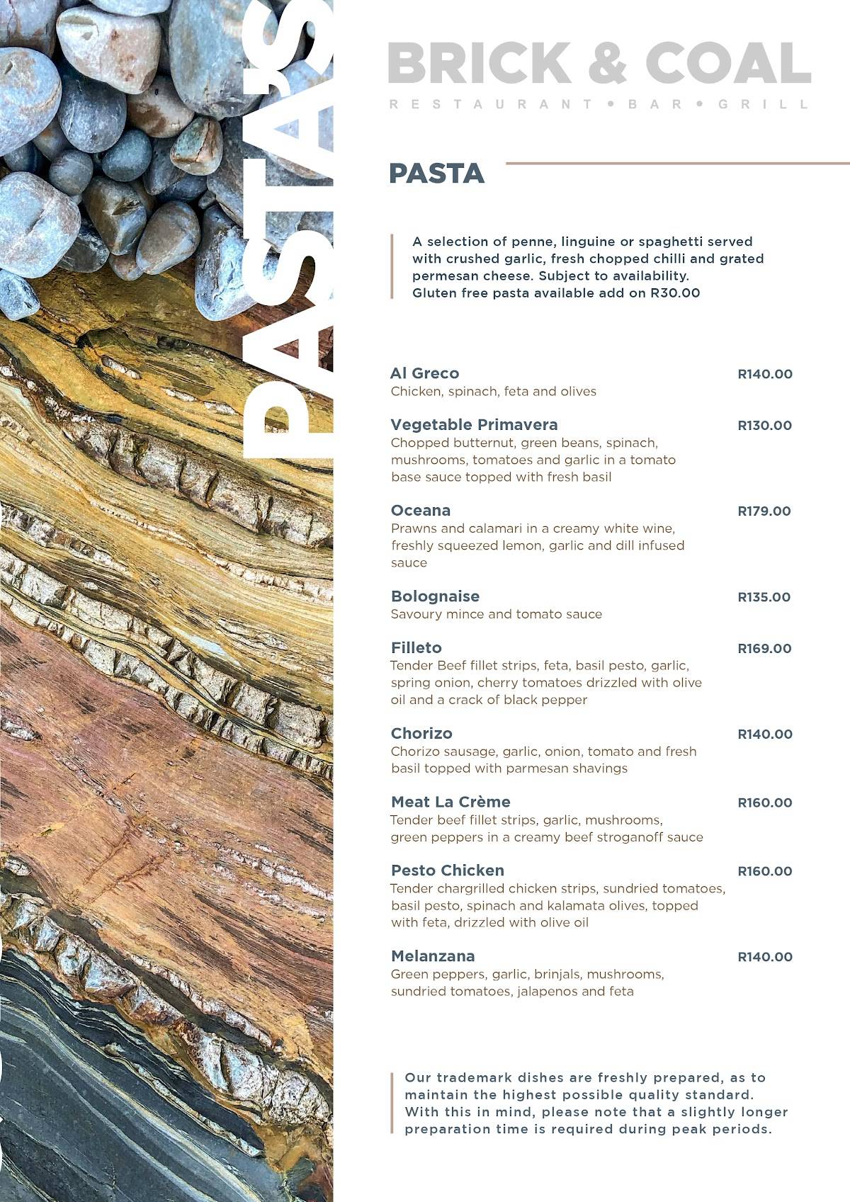 Menu at Brick and Coal Ballito restaurant, Dolphin Coast