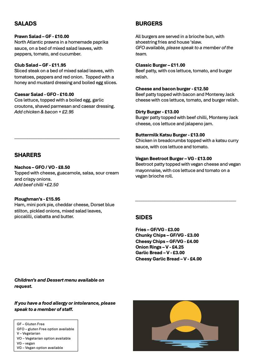 Menu at Bridge Inn pub & bar, Weymouth