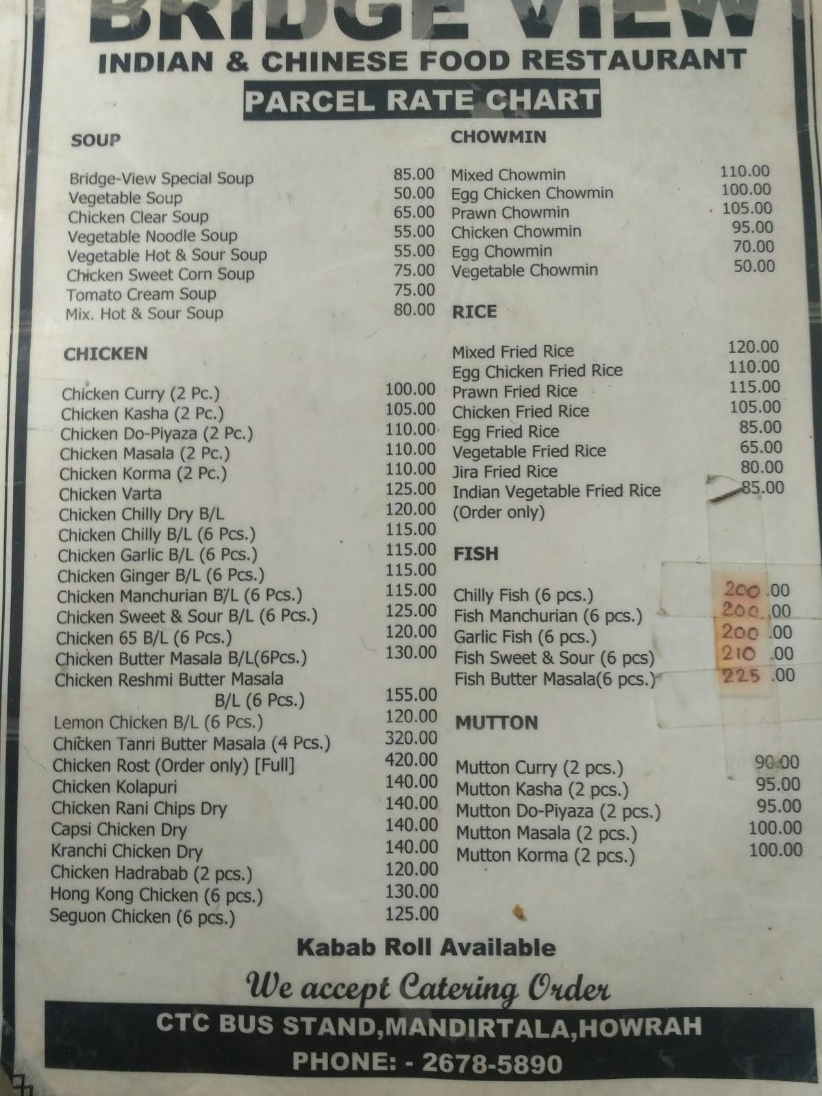 Menu at Bridge View, Howrah