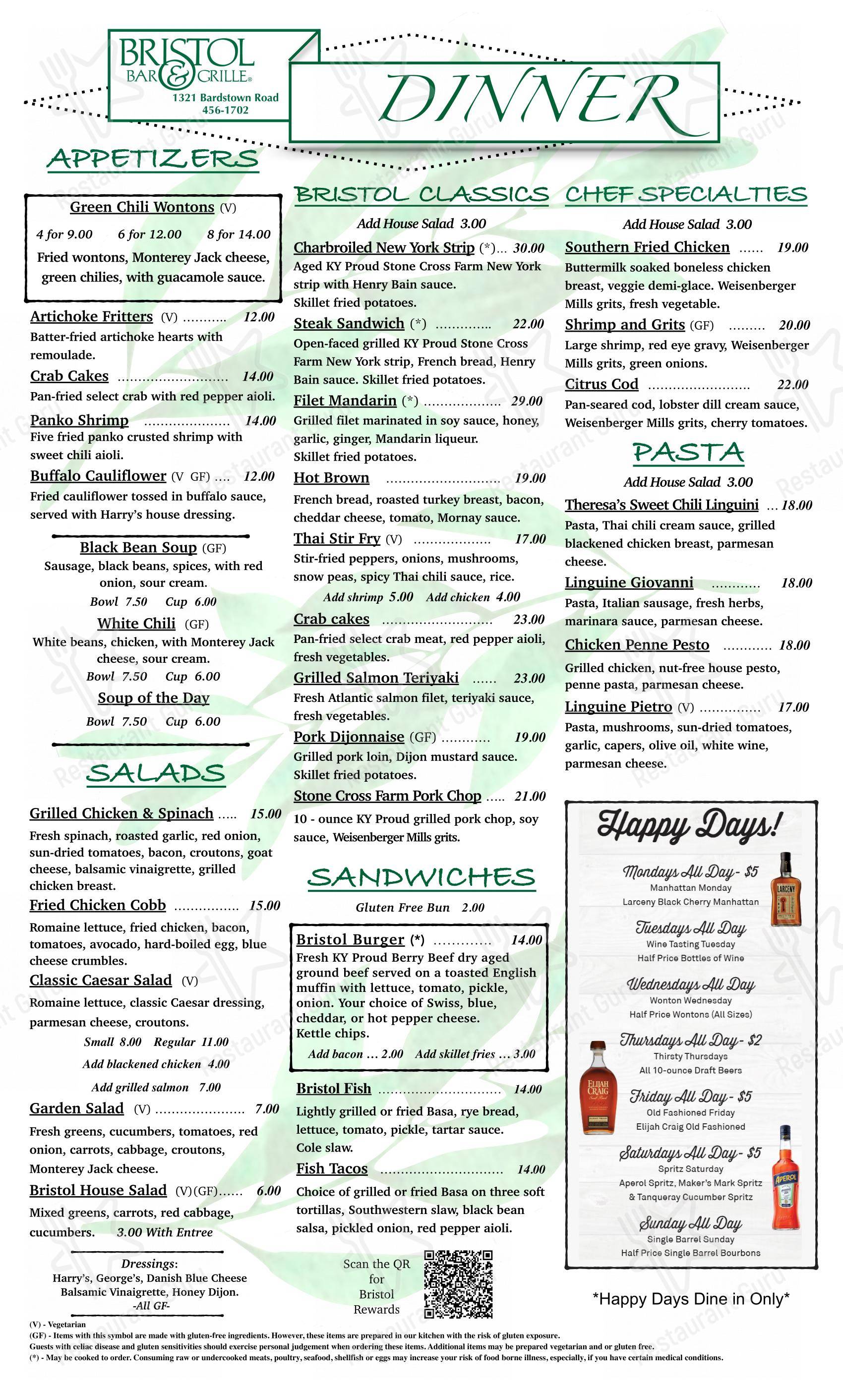 Menu at Bristol Bar & Grille East, Louisville, 300 N Hurstbourne Pkwy